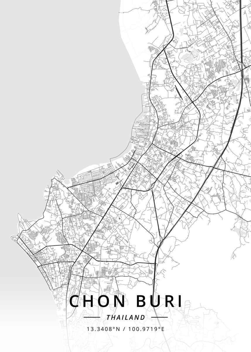 'Chon Buri Thailand' Poster by Designer Map Art | Displate