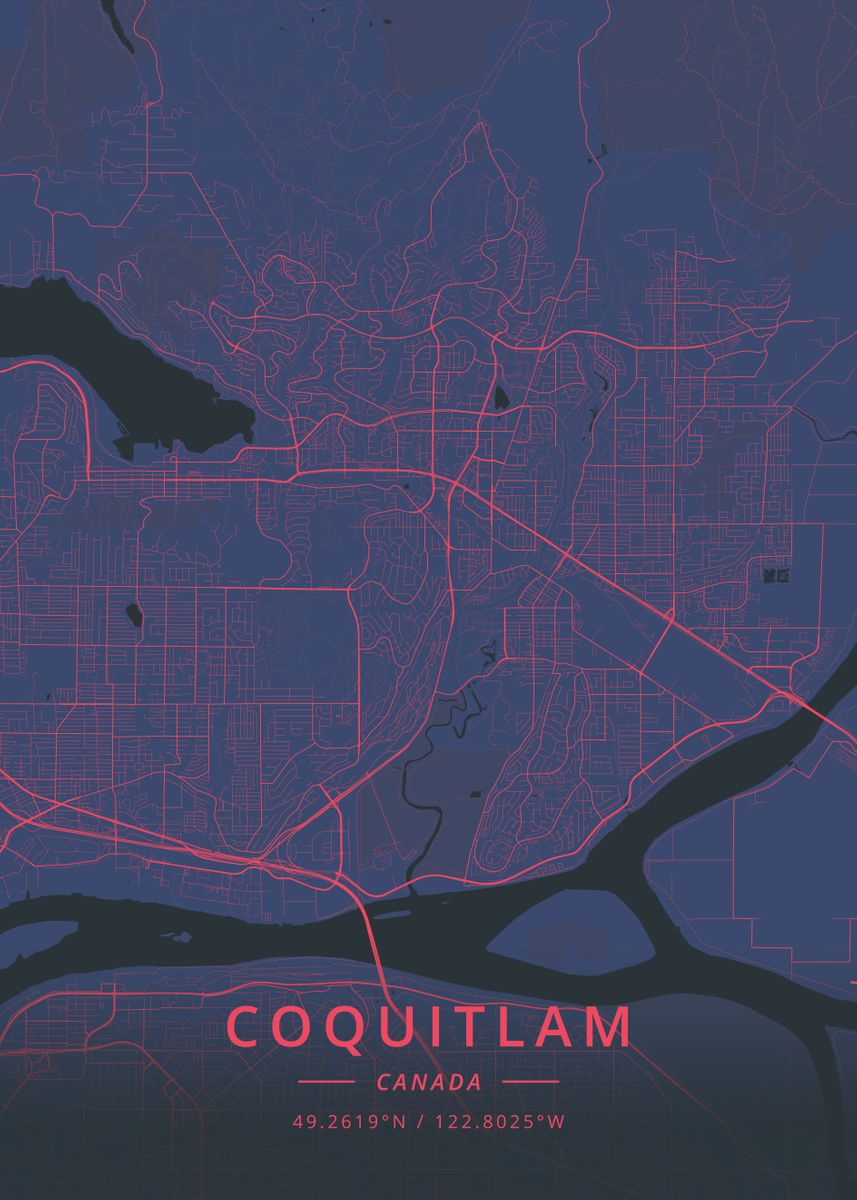'Coquitlam Canada' Poster, picture, metal print, paint by Designer Map ...