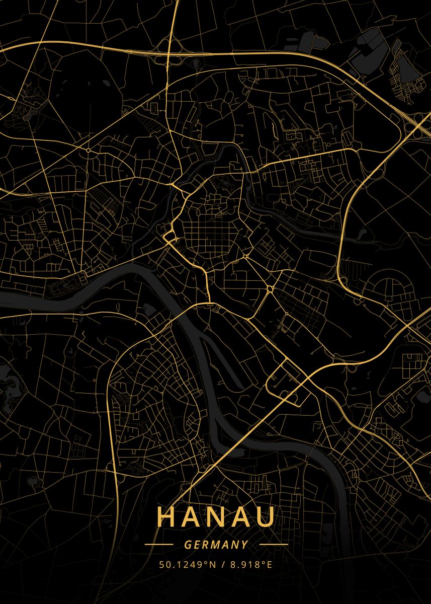 'Hanau Germany' Poster, picture, metal print, paint by Designer Map Art ...