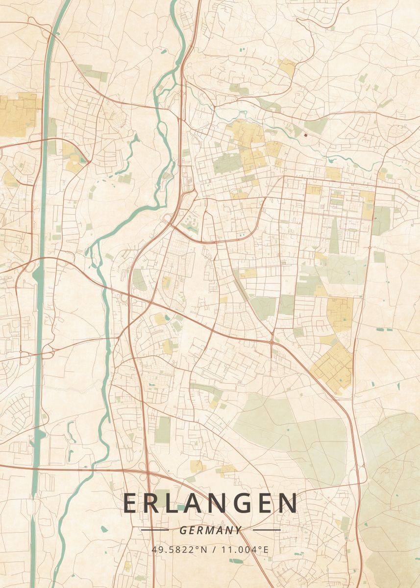 'Erlangen Germany' Poster, picture, metal print, paint by Designer Map ...