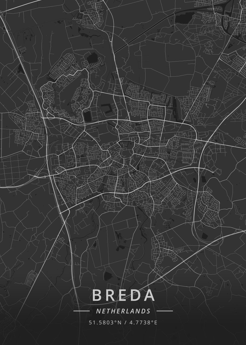 'Breda Netherlands' Poster, picture, metal print, paint by Designer Map ...