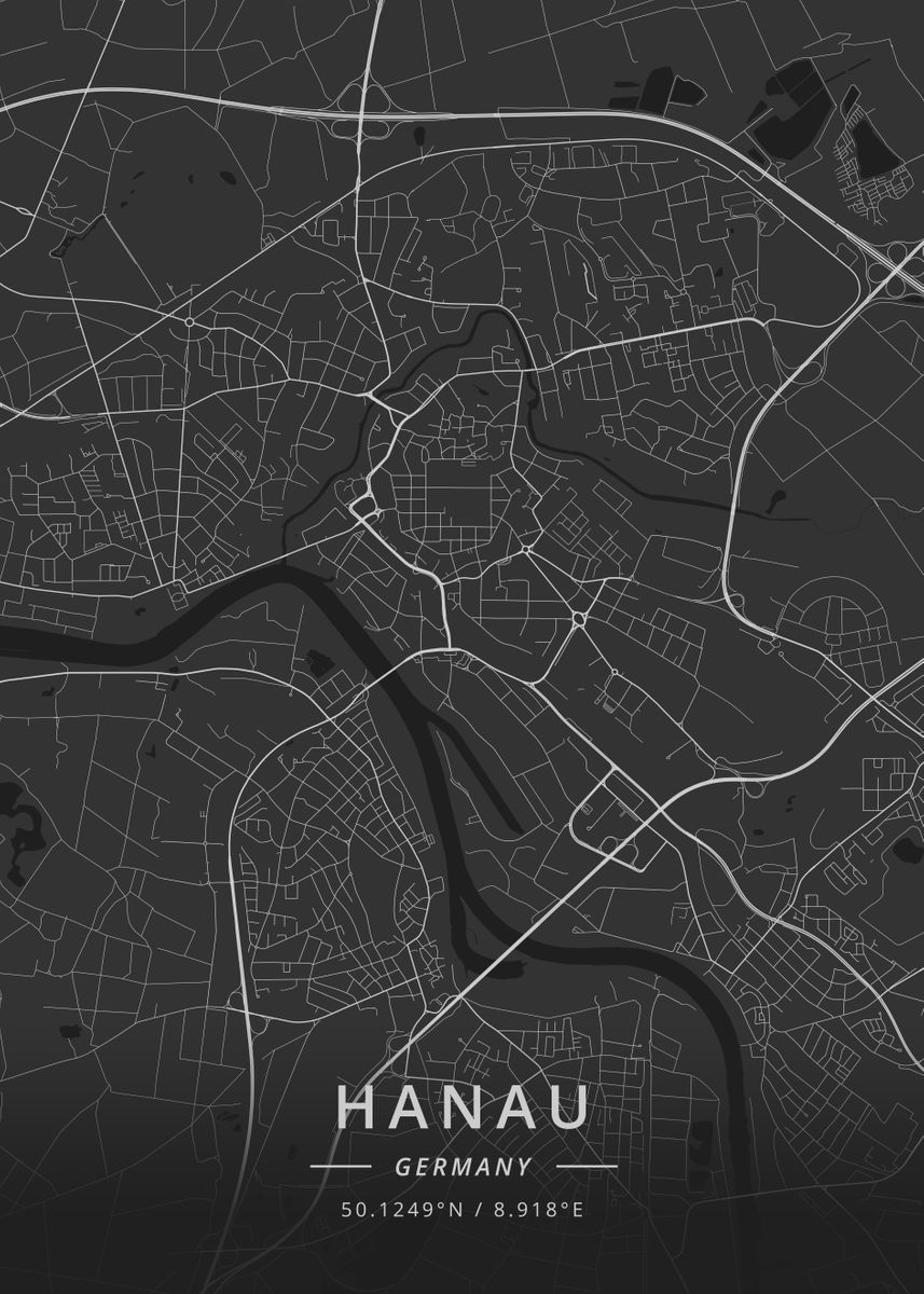 'Hanau Germany' Poster, picture, metal print, paint by Designer Map Art ...