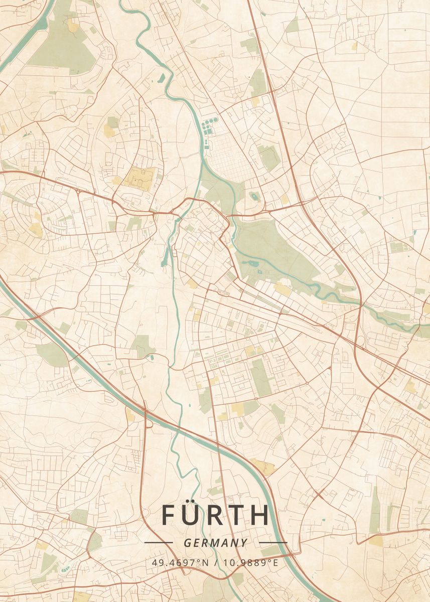 'Furth Germany' Poster, picture, metal print, paint by Designer Map Art ...