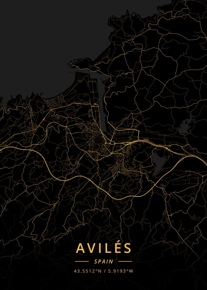 'Aviles Spain' Poster, picture, metal print, paint by Designer Map Art ...
