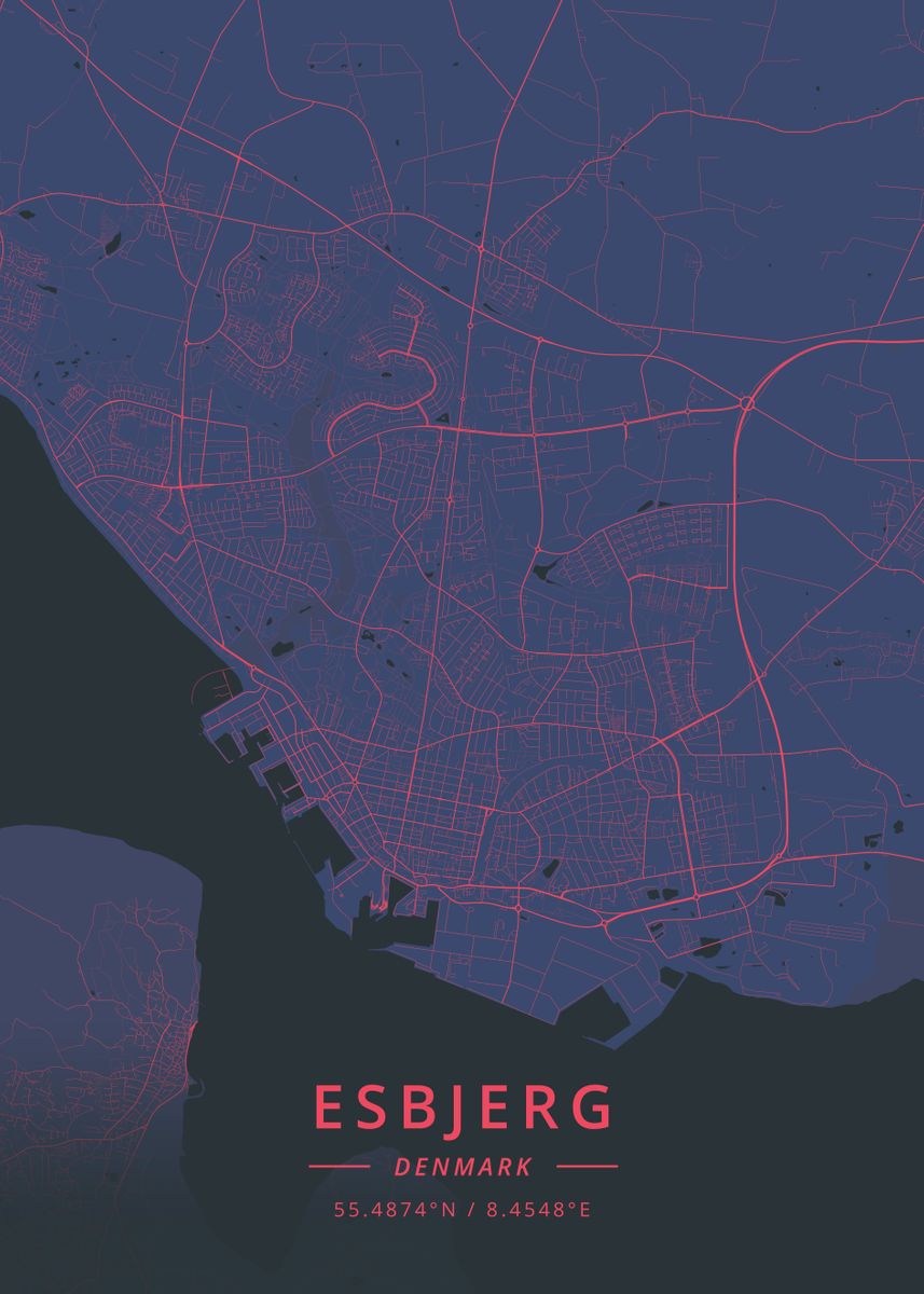 'Esbjerg Denmark' Poster, picture, metal print, paint by Designer Map ...