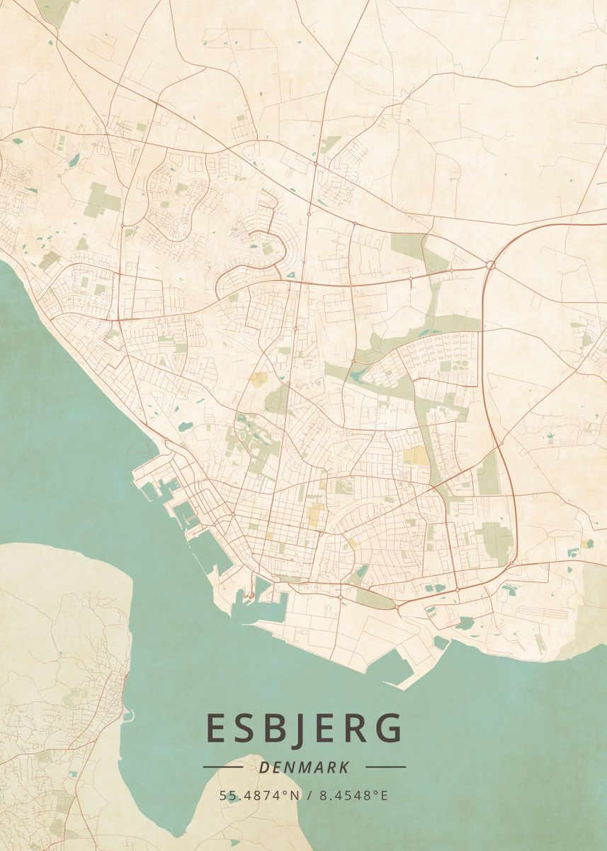 'Esbjerg Denmark' Poster, picture, metal print, paint by Designer Map ...