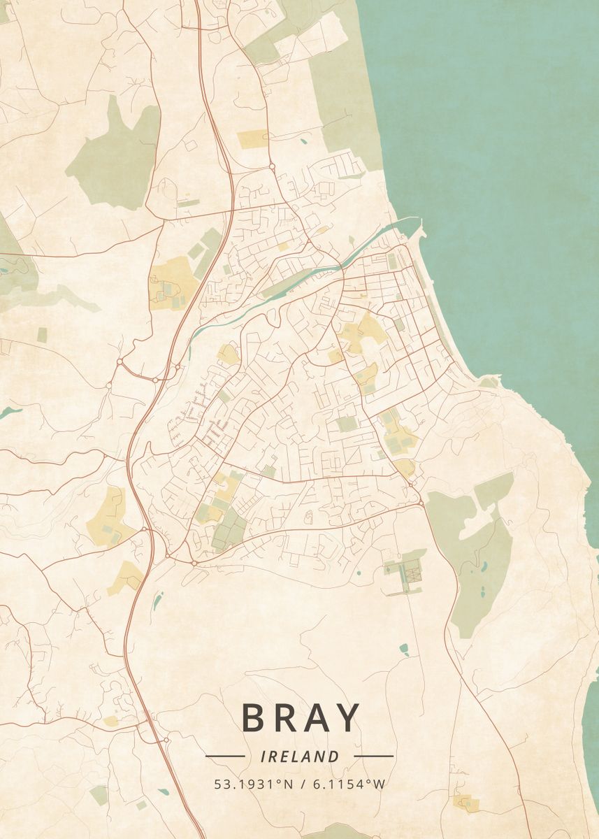 'Bray Ireland' Poster, picture, metal print, paint by Designer Map Art ...