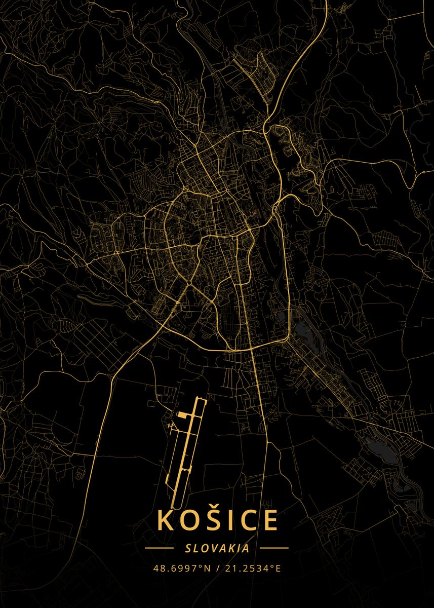 'Kosice Slovakia' Poster, picture, metal print, paint by Designer Map ...