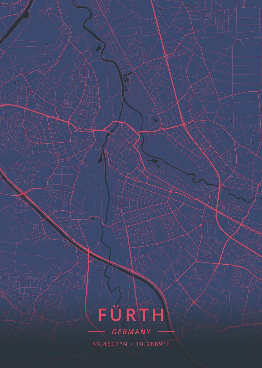 'Furth Germany' Poster, picture, metal print, paint by Designer Map Art ...