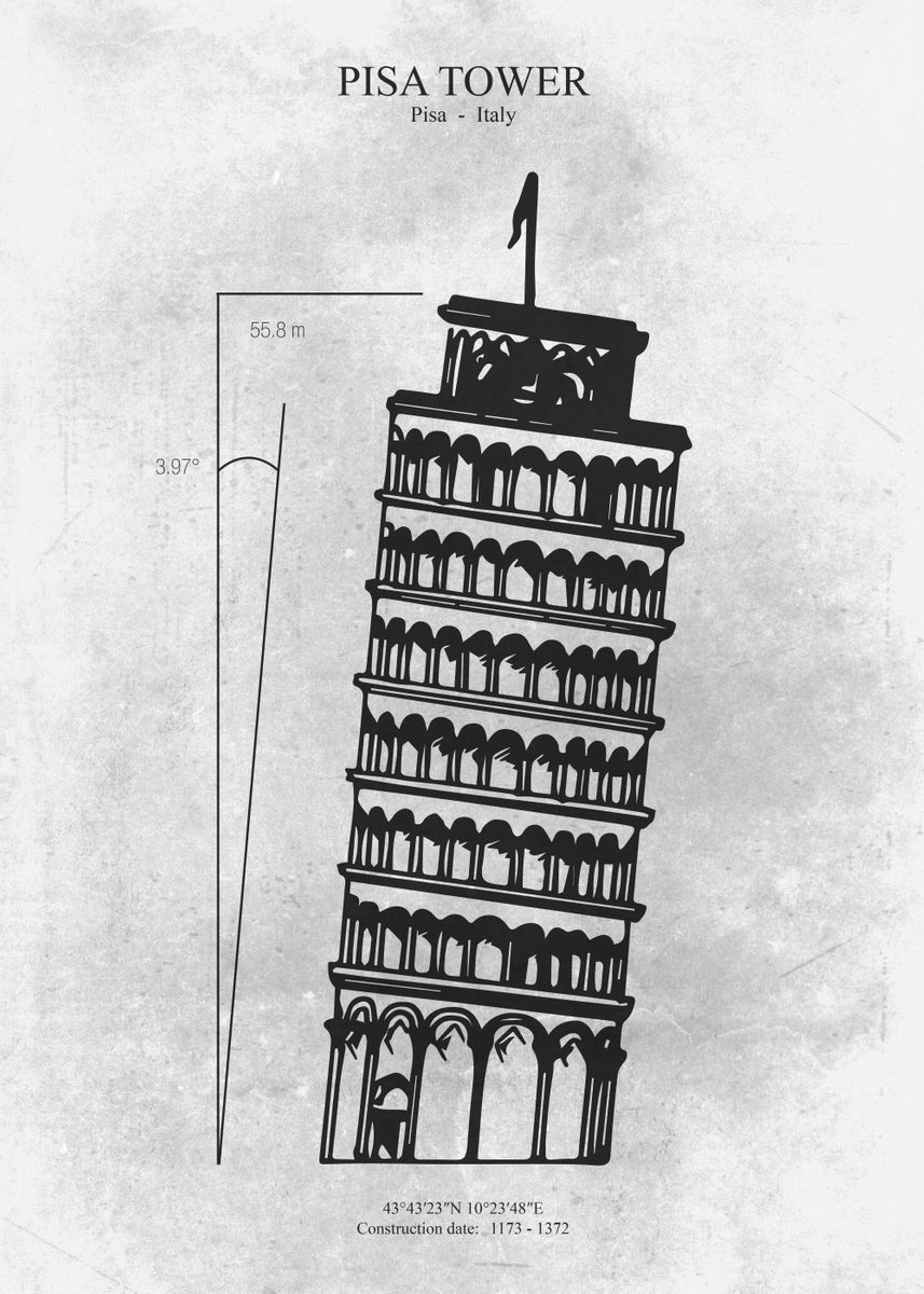 'No357 Pisa Tower' Poster, picture, metal print, paint by Xavier Vieira ...