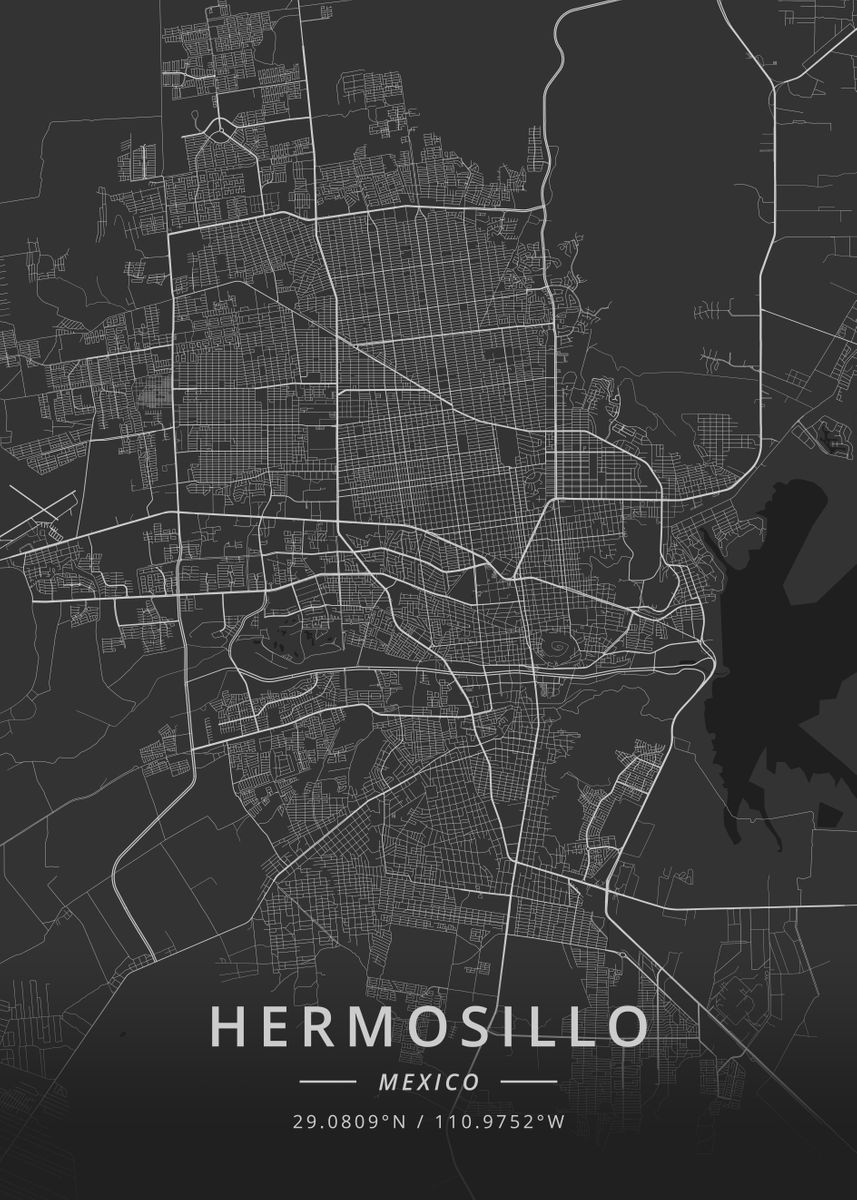 'Hermosillo Mexico' Poster, picture, metal print, paint by Designer Map ...