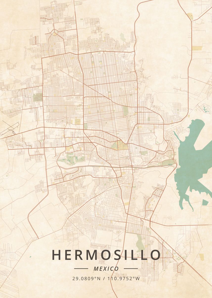 'Hermosillo Mexico' Poster, picture, metal print, paint by Designer Map ...