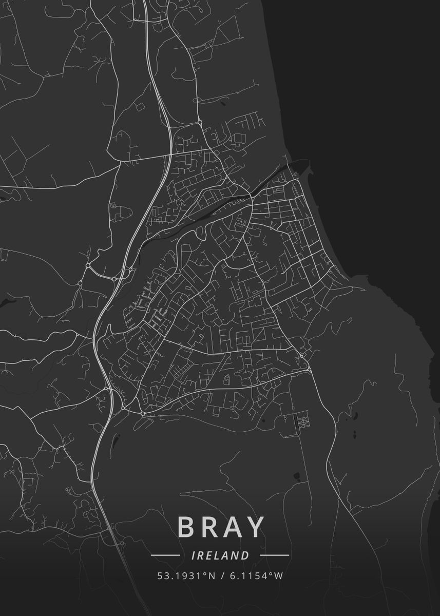 'Bray Ireland' Poster, picture, metal print, paint by Designer Map Art ...
