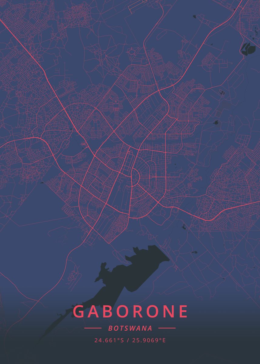 'Gaborone Botswana' Poster, picture, metal print, paint by Designer Map ...
