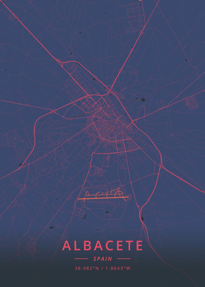 'Albacete Spain' Poster, picture, metal print, paint by Designer Map ...