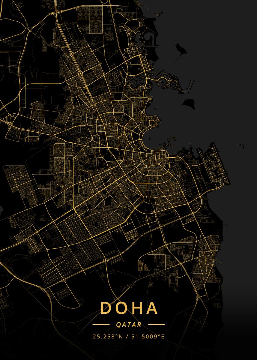 'Doha Qatar' Poster, picture, metal print, paint by Designer Map Art ...