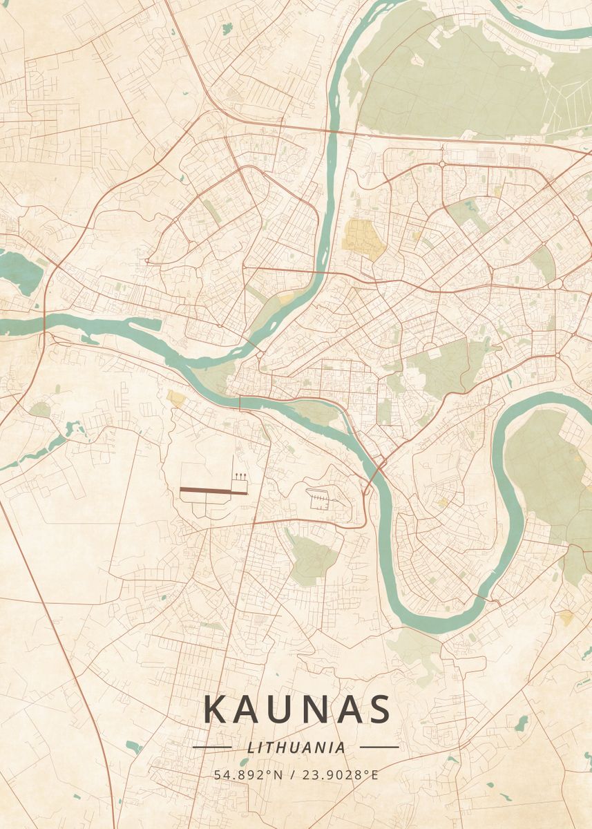 'Kaunas Lithuania' Poster, picture, metal print, paint by Designer Map ...