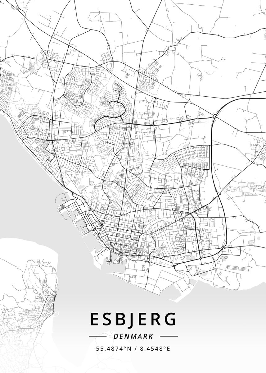 'Esbjerg Denmark' Poster, picture, metal print, paint by Designer Map ...