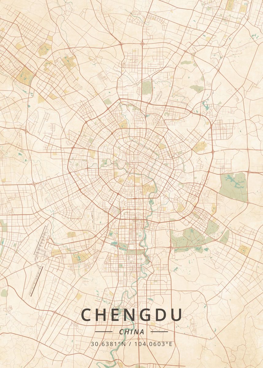 'Chengdu China' Poster, picture, metal print, paint by Designer Map Art ...