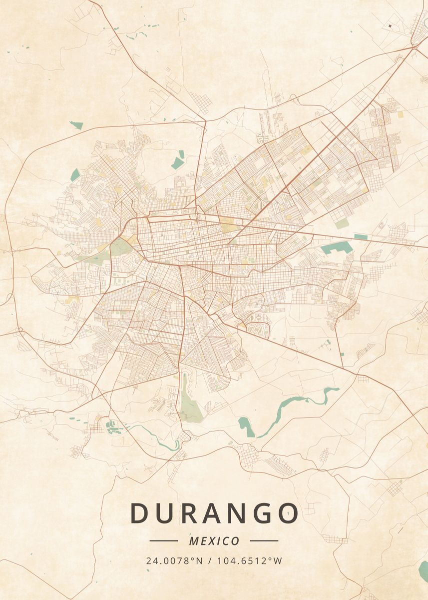 'Durango Mexico' Poster, picture, metal print, paint by Designer Map ...