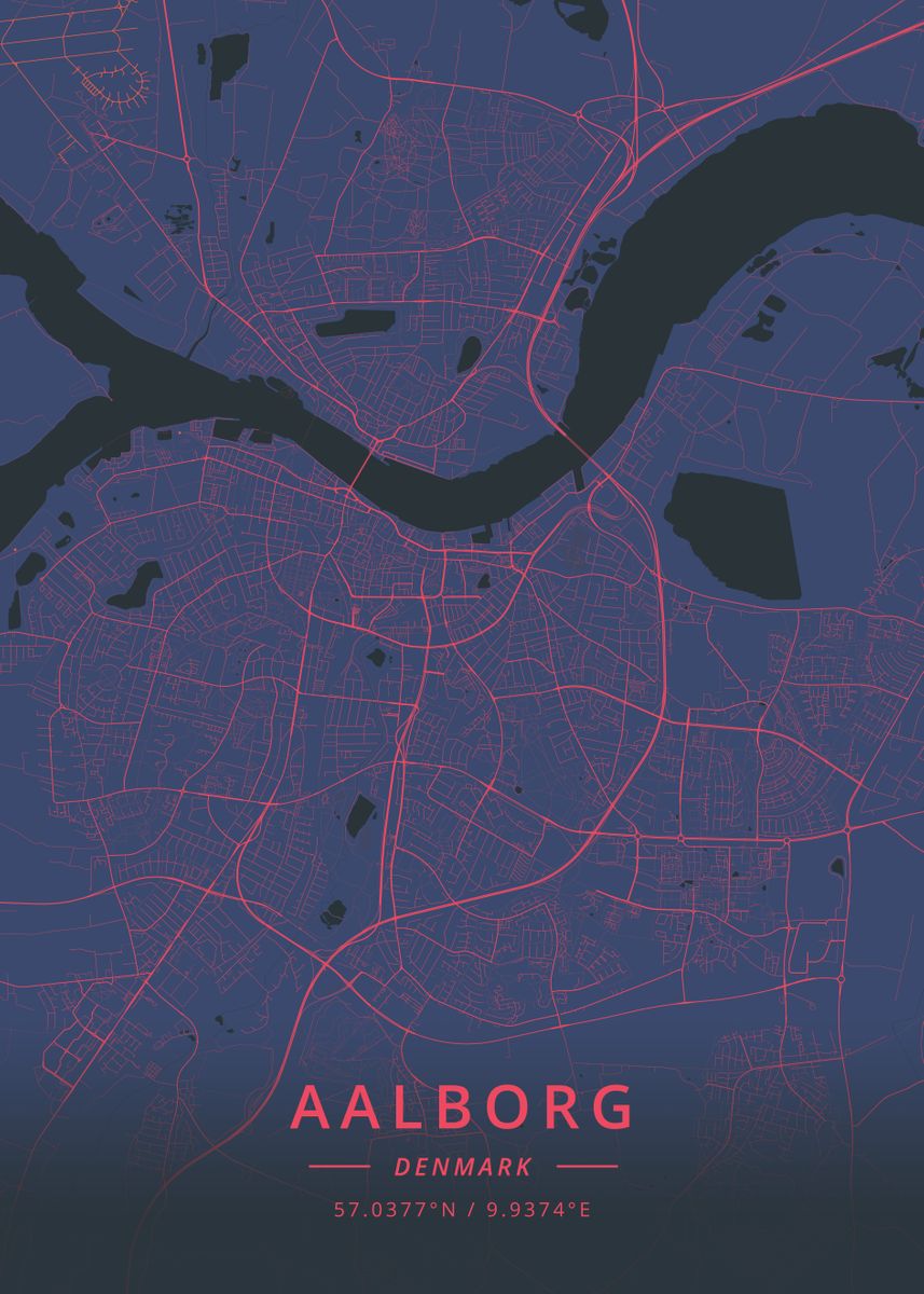 'Aalborg Denmark' Poster, picture, metal print, paint by Designer Map ...
