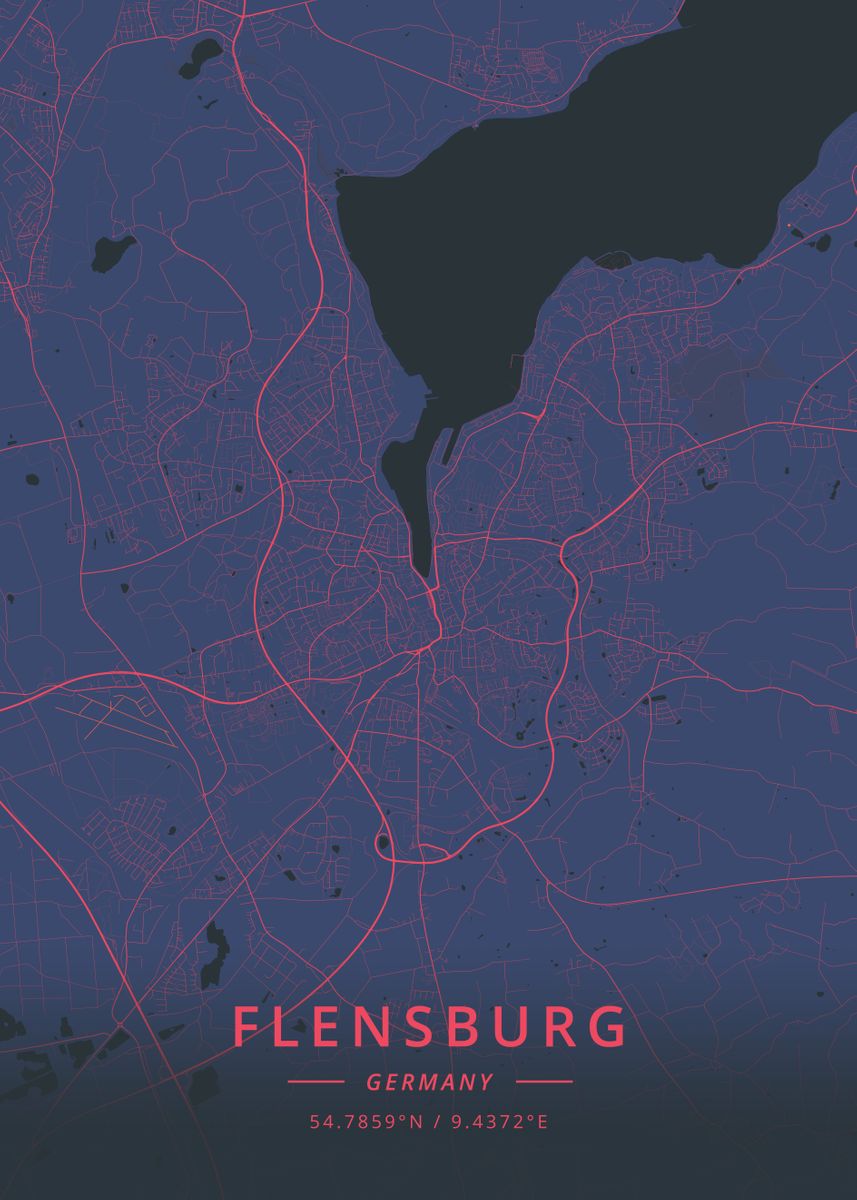 'Flensburg Germany' Poster, picture, metal print, paint by Designer Map ...