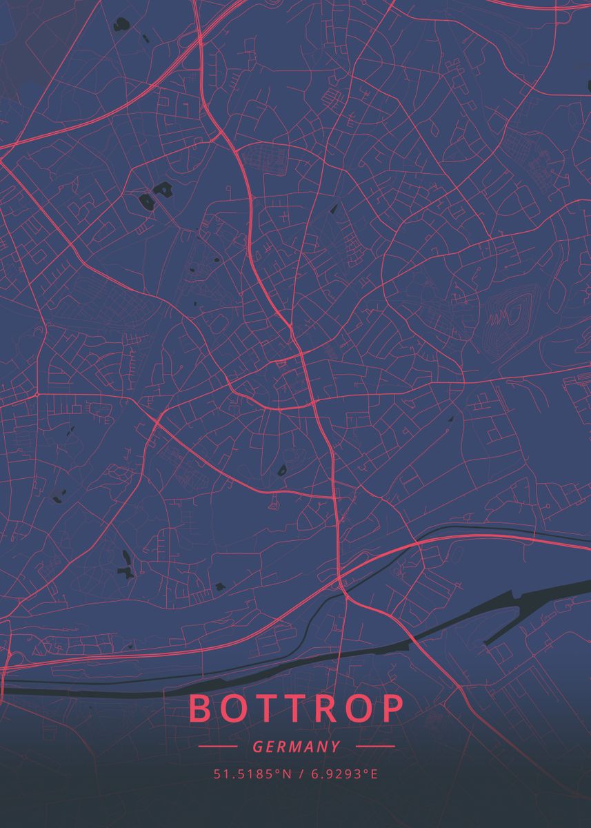 'Bottrop Germany' Poster, picture, metal print, paint by Designer Map ...