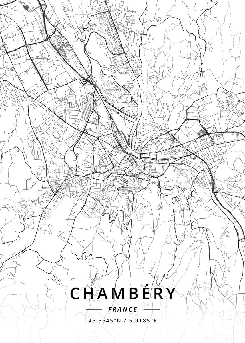 'Chambery France' Poster, picture, metal print, paint by Designer Map ...