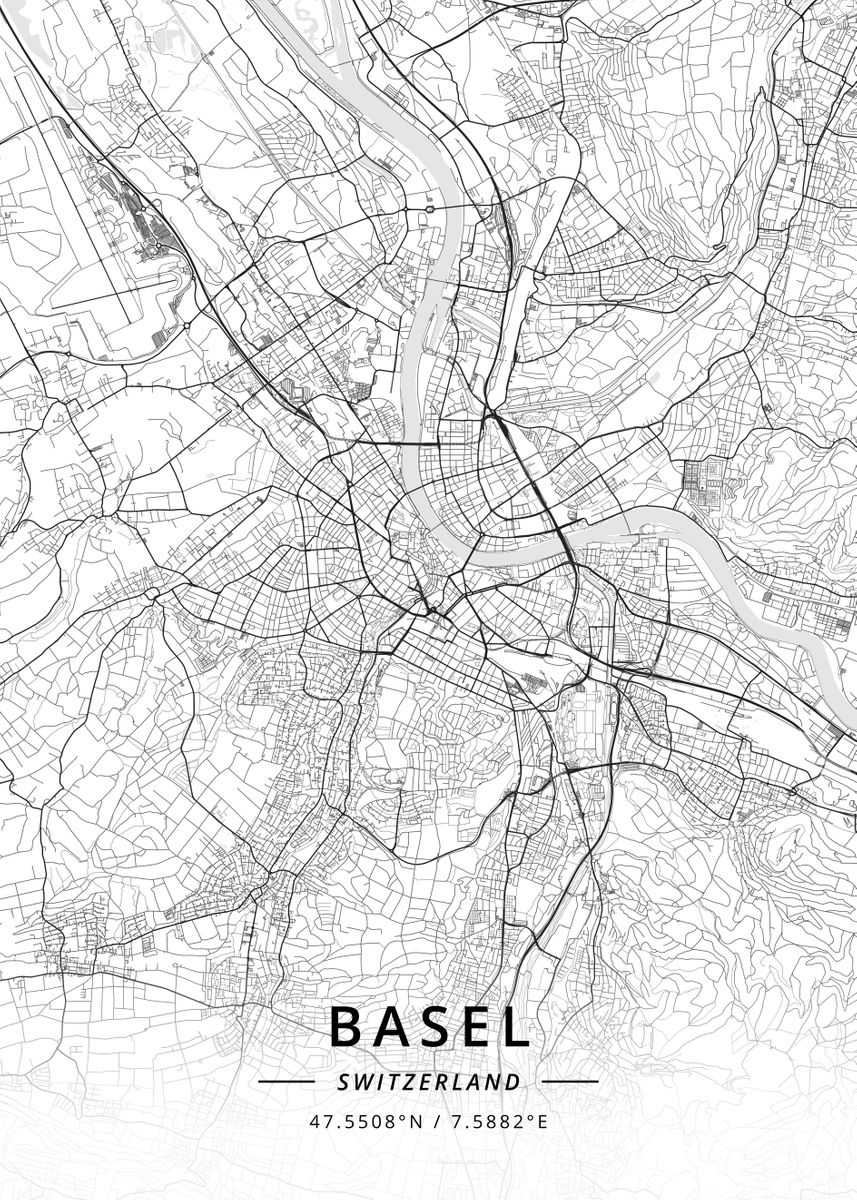 'Basel Switzerland' Poster, picture, metal print, paint by Designer Map ...