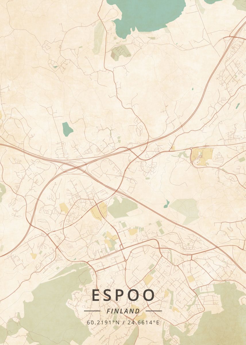 'Espoo Finland' Poster, picture, metal print, paint by Designer Map Art ...