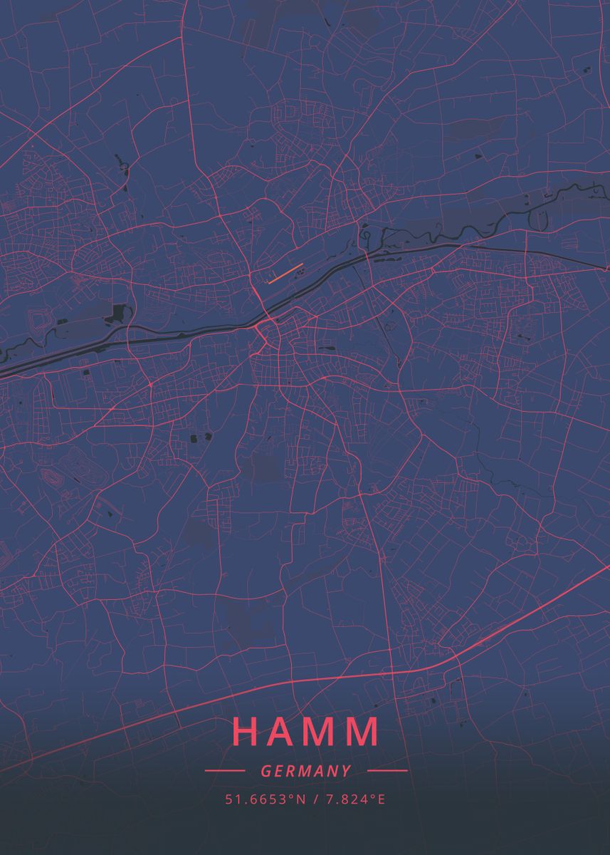 'Hamm Germany' Poster, picture, metal print, paint by Designer Map Art ...