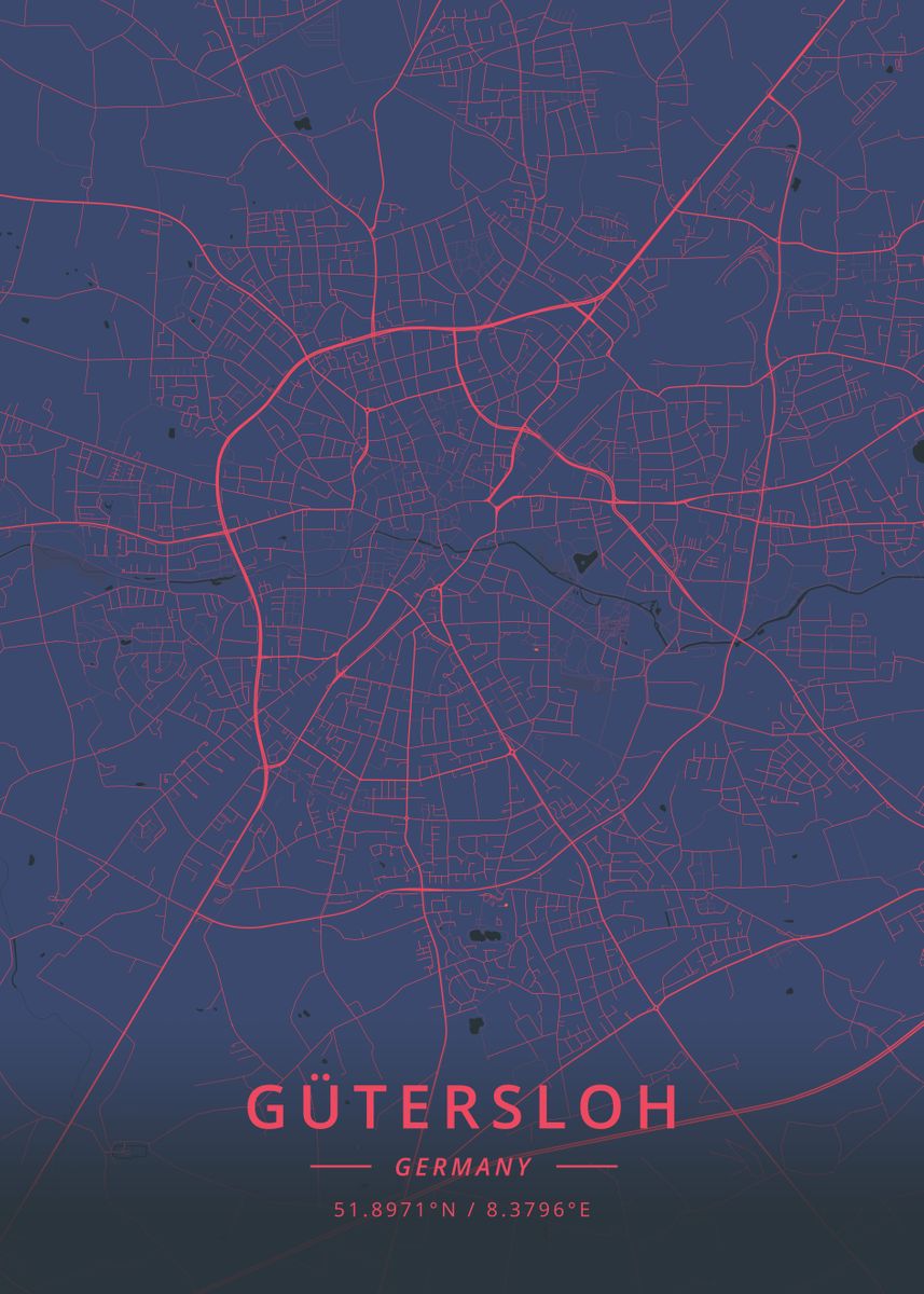 'Gutersloh Germany' Poster, picture, metal print, paint by Designer Map ...