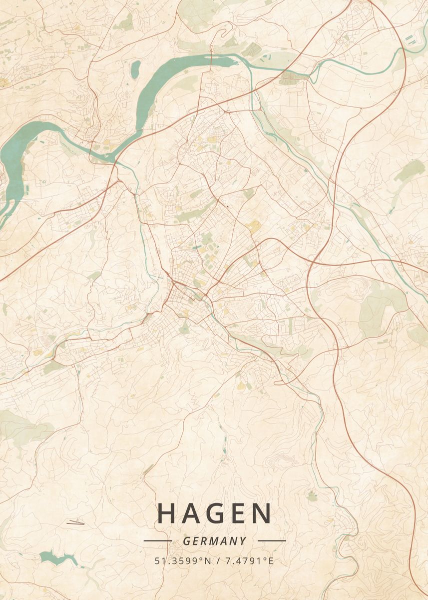 'Hagen Germany' Poster, picture, metal print, paint by Designer Map Art ...