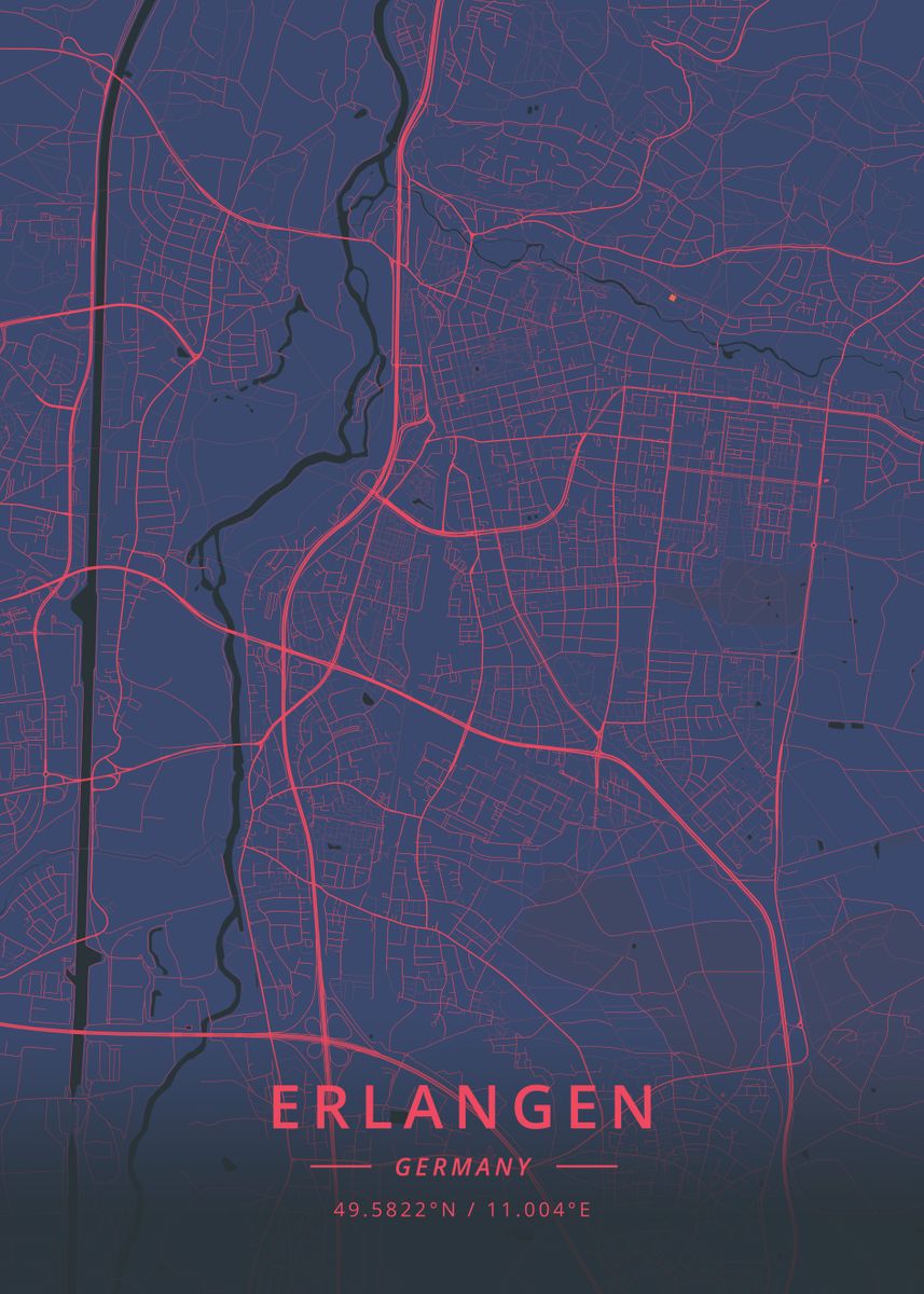 'Erlangen Germany' Poster, picture, metal print, paint by Designer Map ...
