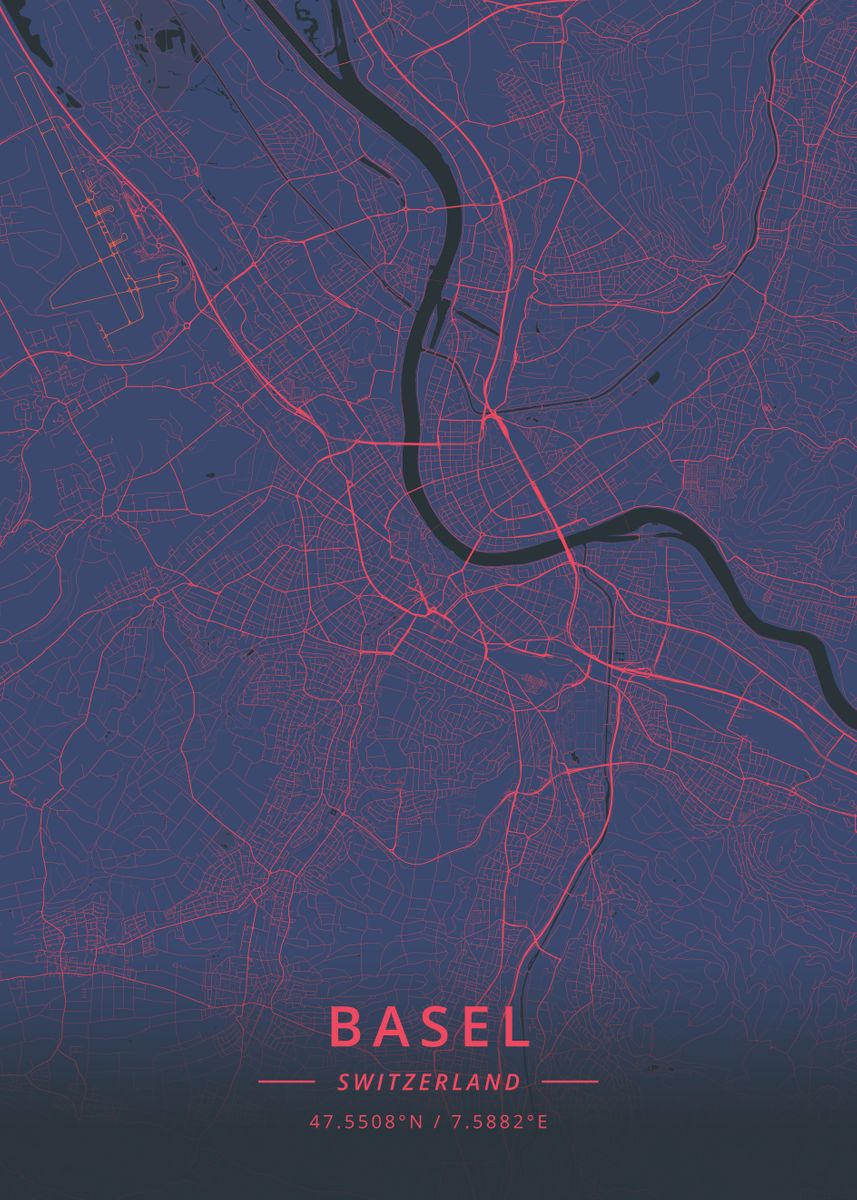 'Basel Switzerland' Poster by Designer Map Art | Displate