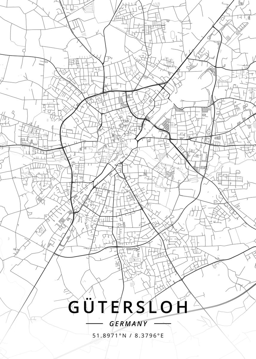 'Gutersloh Germany' Poster, picture, metal print, paint by Designer Map ...