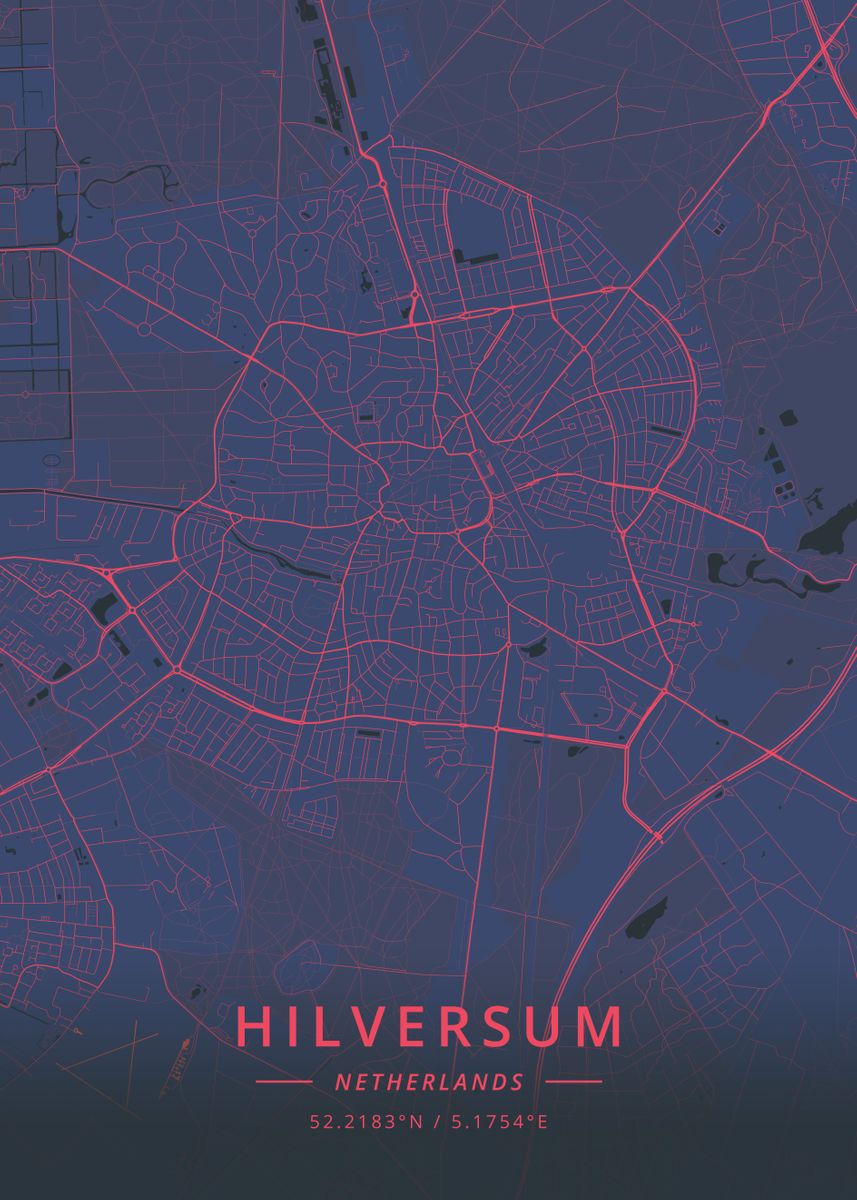'Hilversum Netherlands' Poster, picture, metal print, paint by Designer Map Art | Displate