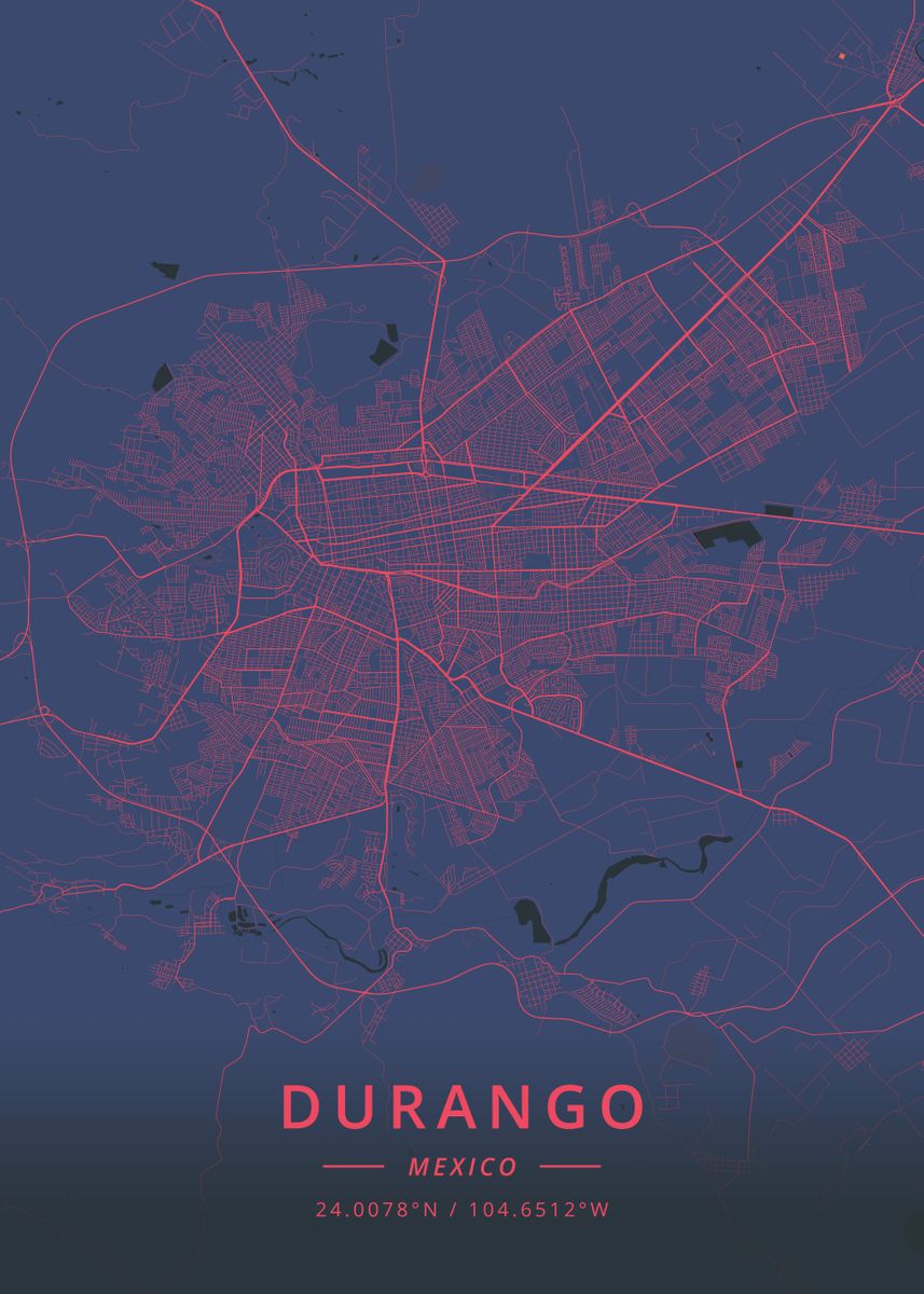 'Durango Mexico' Poster, picture, metal print, paint by Designer Map ...