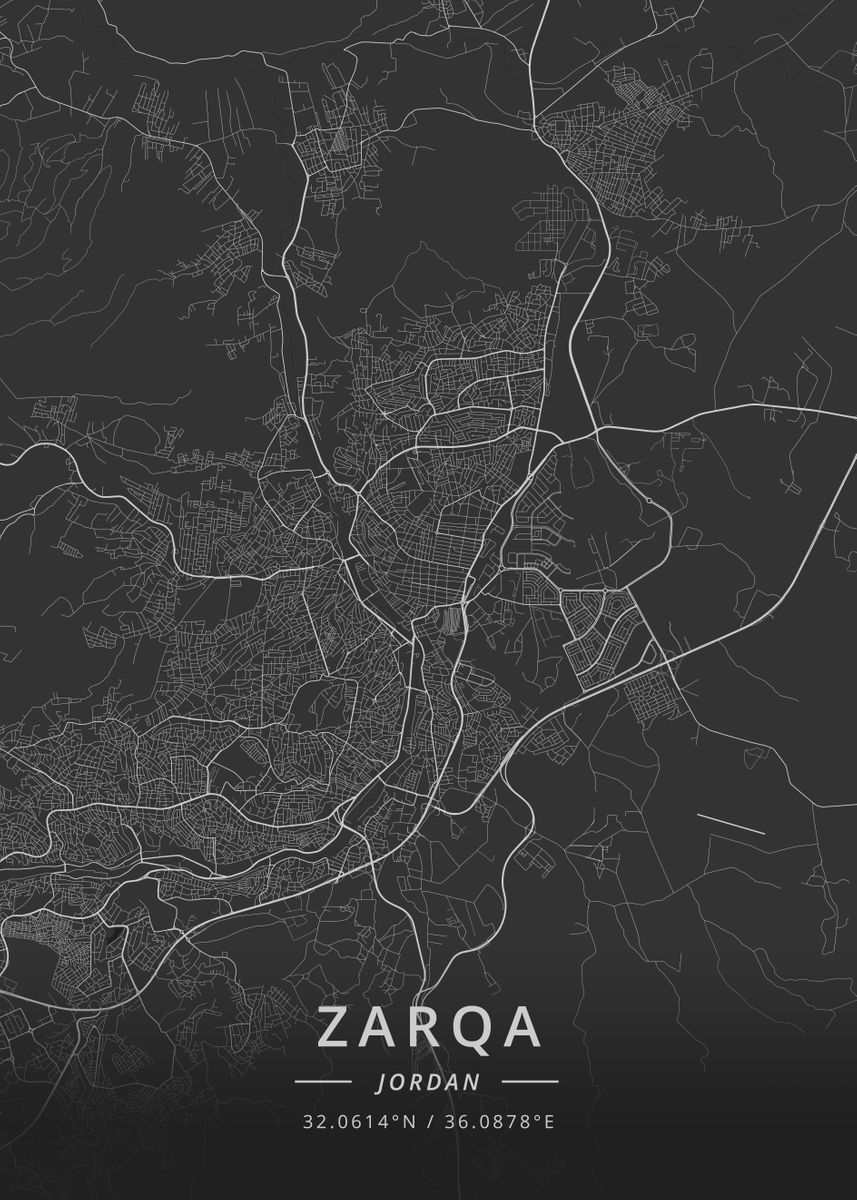'Zarqa Jordan' Poster, picture, metal print, paint by Designer Map Art ...