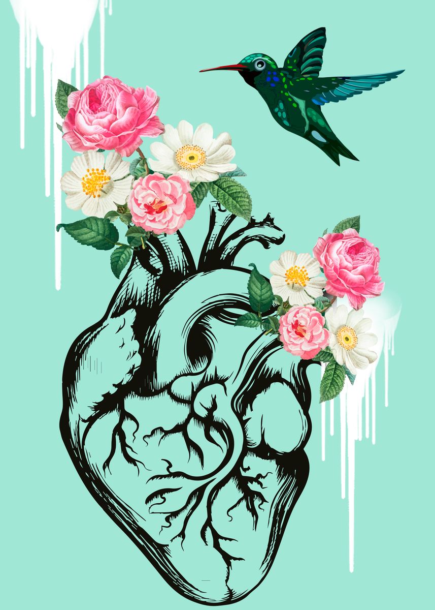 'Heart and hummingbird' Poster by Pol Vanflower | Displate