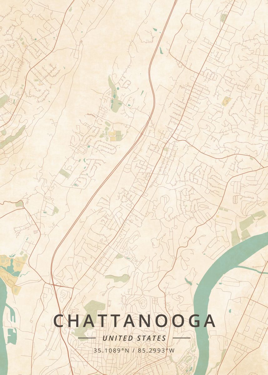 'Chattanooga United States' Poster, picture, metal print, paint by ...