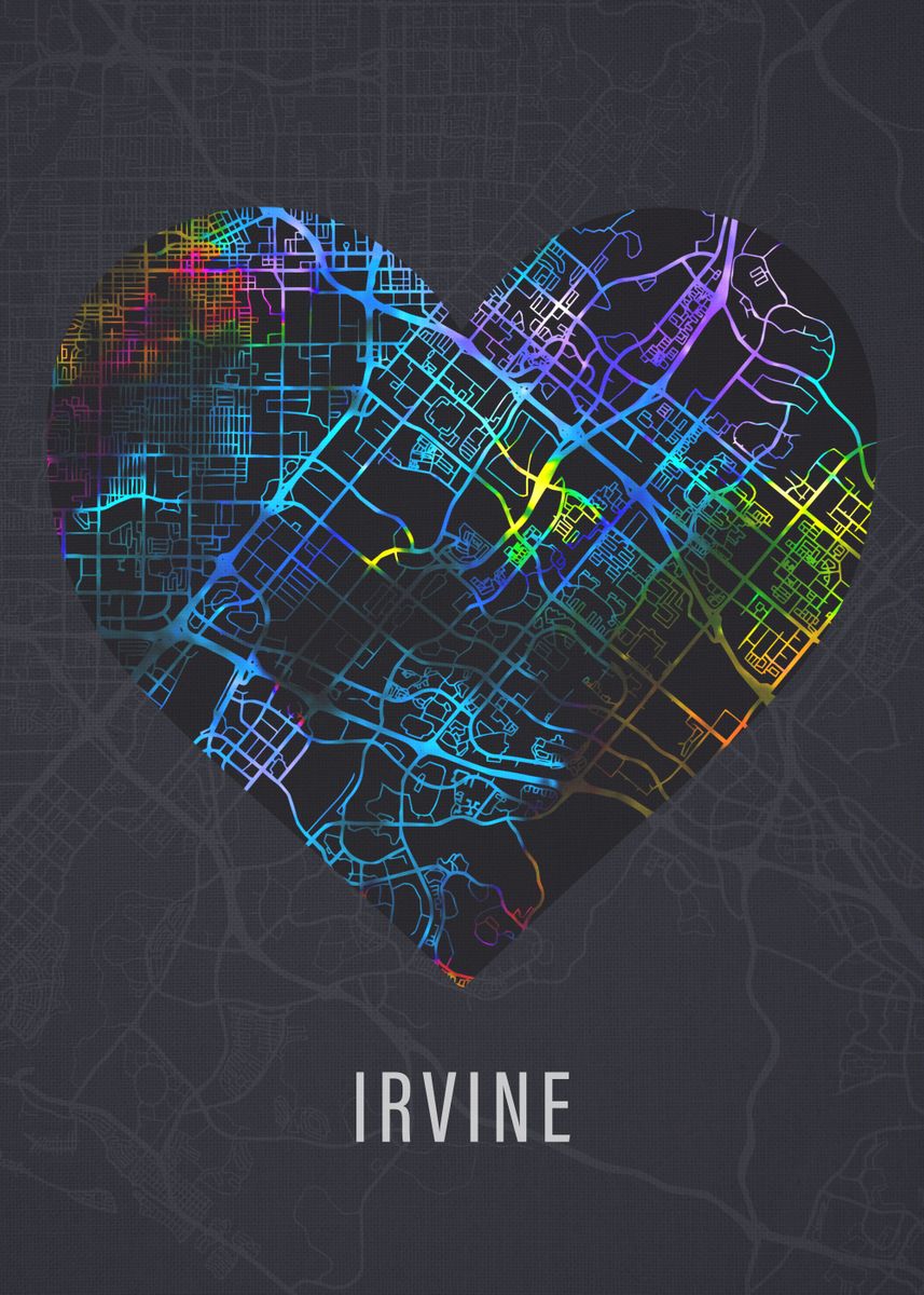 'Irvine California City Map' Poster, picture, metal print, paint by ...