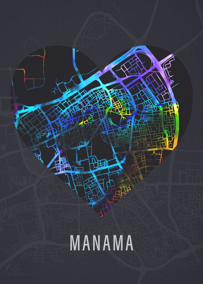 'Manama City Street Map' Poster, picture, metal print, paint by Design ...