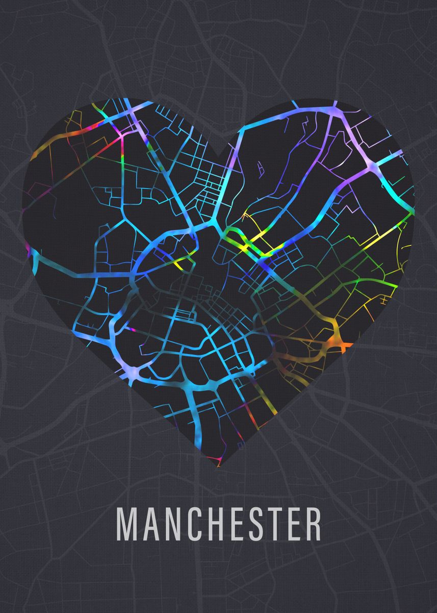 'Manchester City Street Map' Poster, picture, metal print, paint by ...