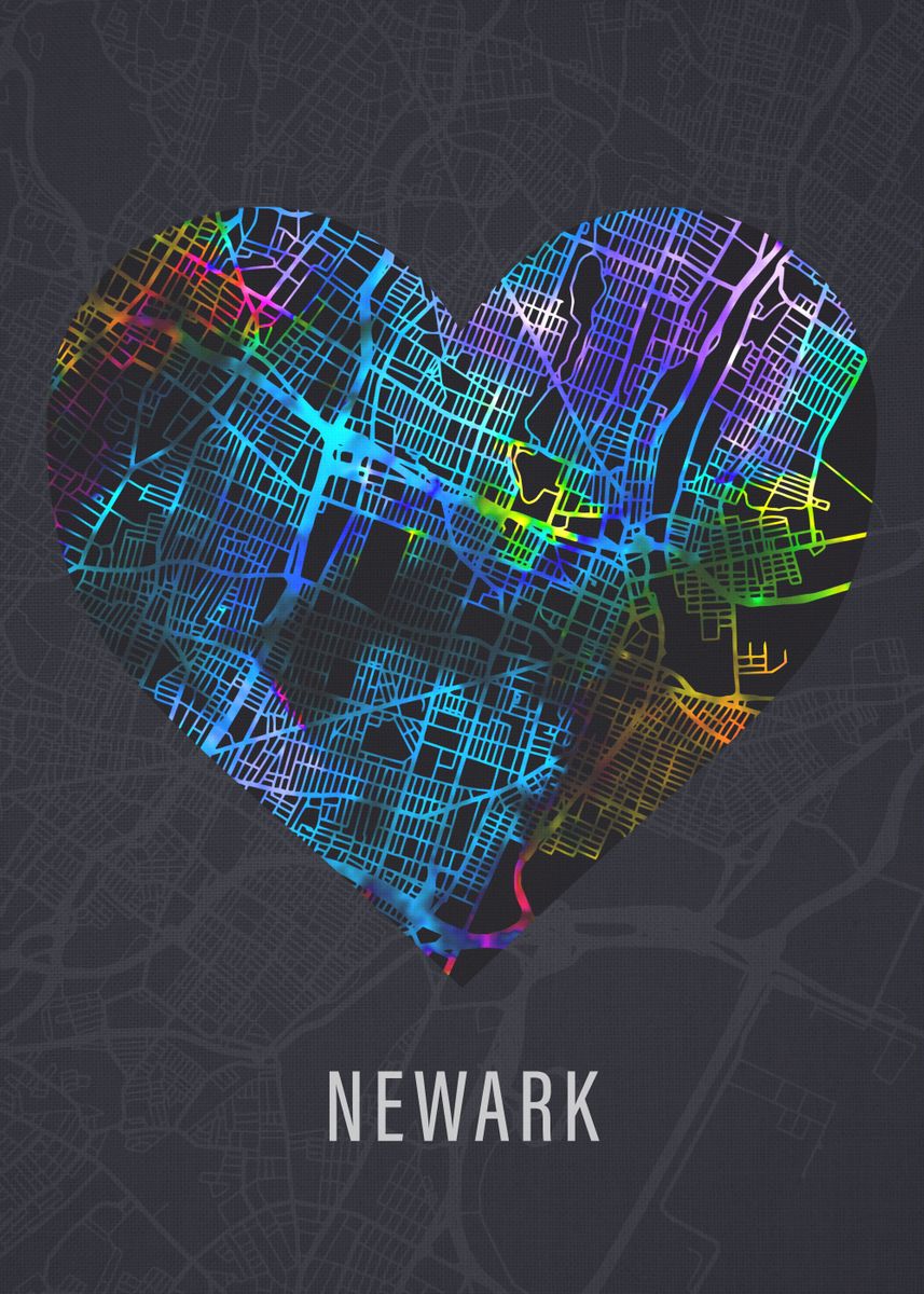 'Newark New Jersey City Map' Poster, picture, metal print, paint by ...