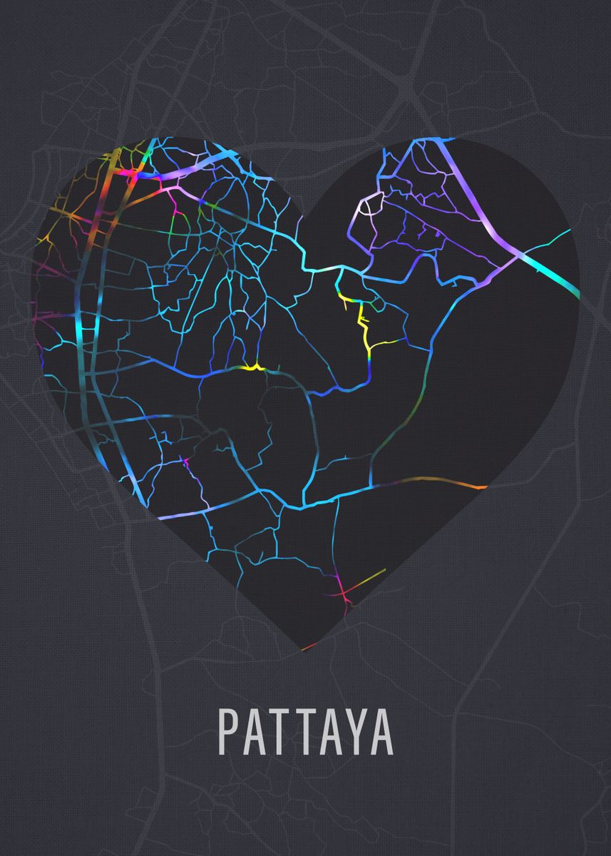 'Pattaya Thailand City Map' Poster, picture, metal print, paint by ...