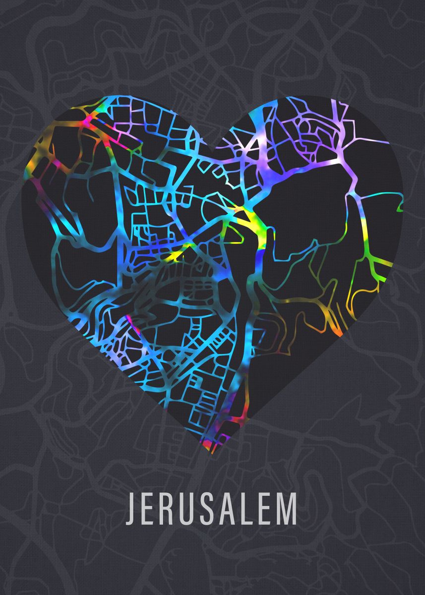 'Jerusalem City Street Map' Poster, picture, metal print, paint by ...