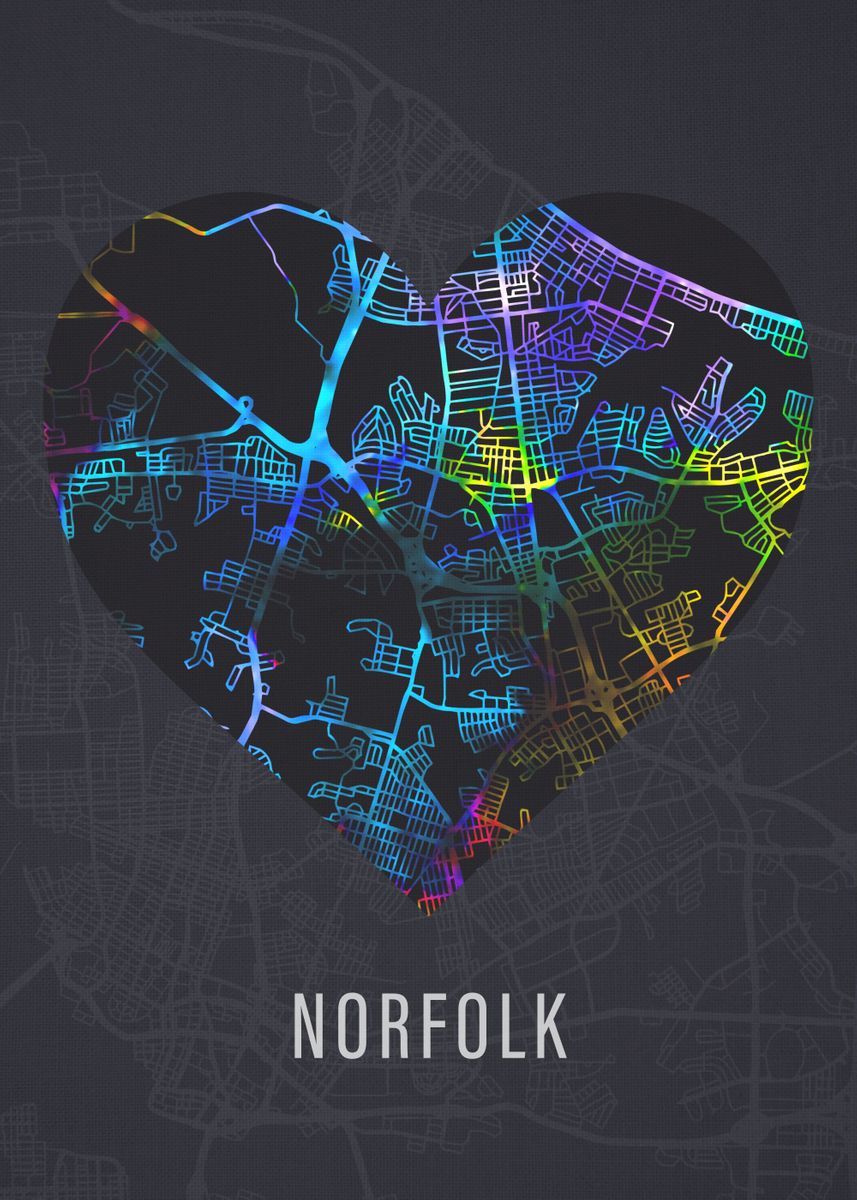 'Norfolk Virginia City Map' Poster, picture, metal print, paint by ...