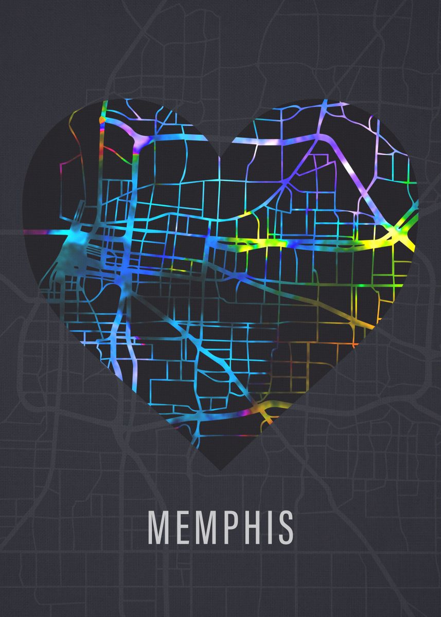 'Memphis City Street Map' Poster, picture, metal print, paint by Design ...