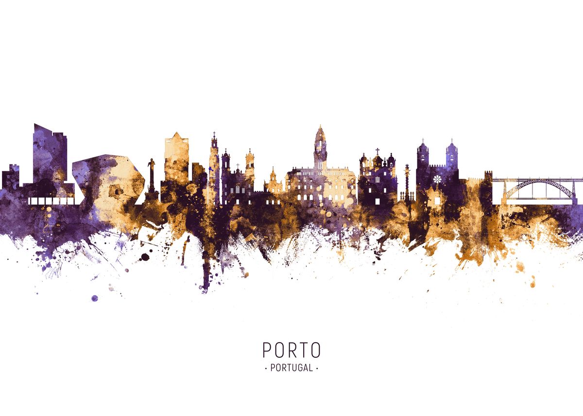 'Porto Portugal Skyline' Poster by Michael Tompsett | Displate
